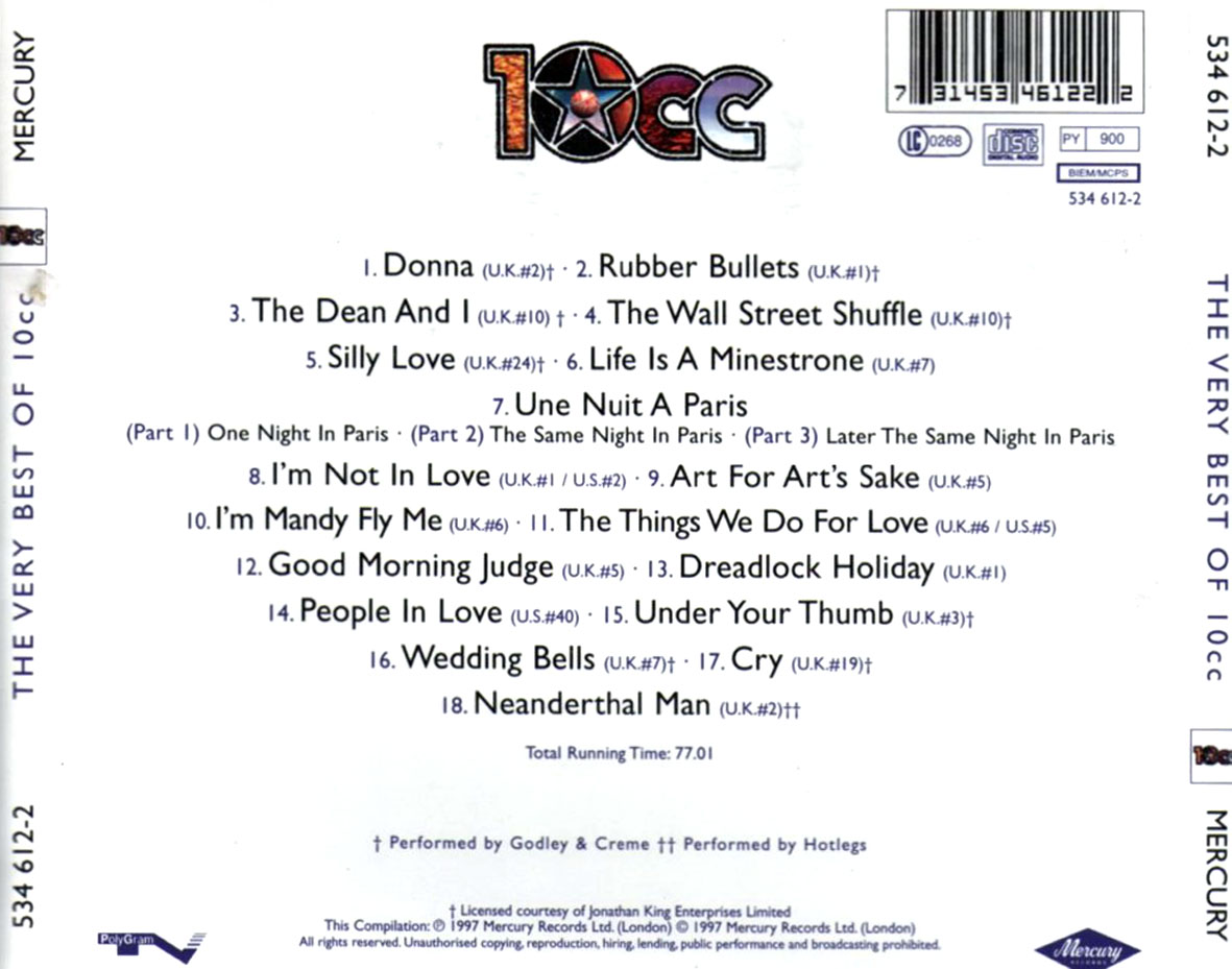 10cc The Very Best Of 10cc : Back | CD Covers | Cover Century | Over 1. ...